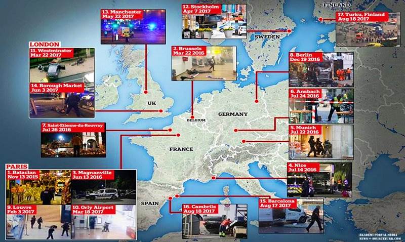 Terror Archive: Map shows jihadi attacks Europe two years (Europe ...